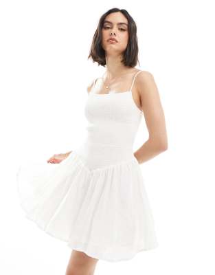 Stradivarius short strappy dress in ecru | ASOS