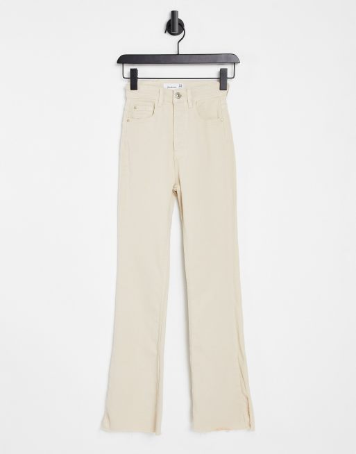 Stradivarius Slim Flare With Split Side In Stone Asos