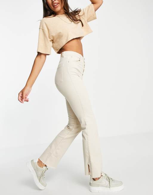 Stradivarius Slim Flare With Split Side In Stone Asos