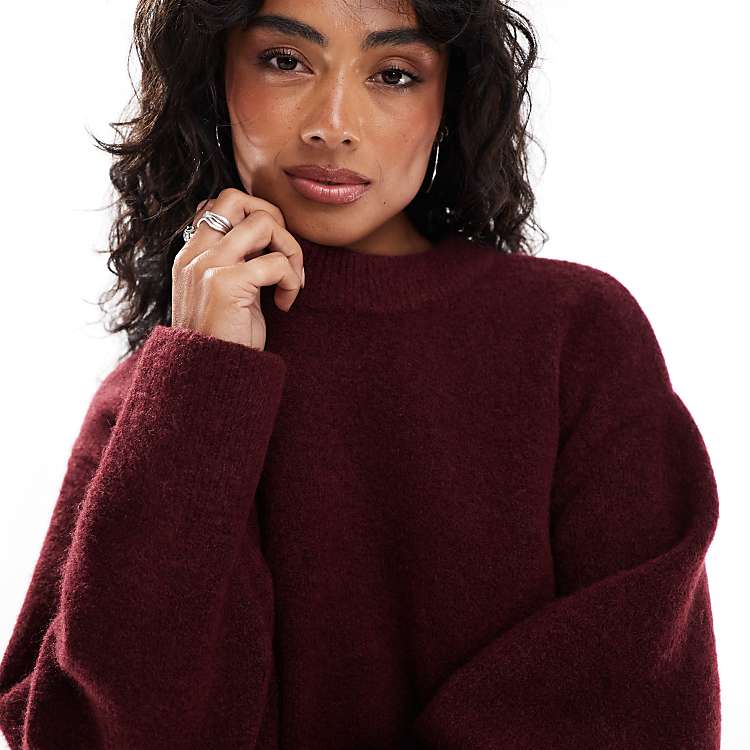 Stradivarius soft touch round neck sweater in burgundy | ASOS Stradivarius soft touch round neck sweater in burgundy | ASOS