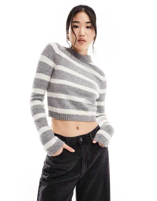 Stradivarius Soft Touch Sweater In Gray Stripe Asos
