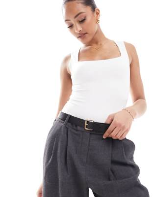 Stradivarius square neck bodysuit in white | ASOS