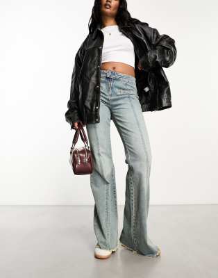 Stradivarius STR flared jeans with seams in dark wash | ASOS