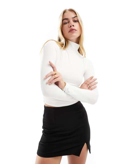 Stradivarius STR high neck sculpt top in white | ASOS