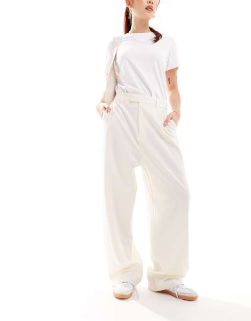 Stradivarius Str Low Slung Tailored Pants In Ecru Asos