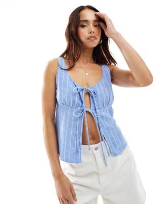 Stradivarius STR milkmaid rustic top in blue stripe | ASOS