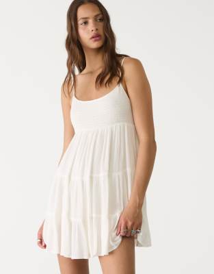 Stradivarius strappy mini dress in ecru | ASOS