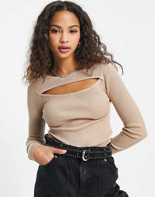 Stradivarius – Strickoberteil in Stein mit Zierausschnitt | ASOS Stradivarius – Strickoberteil in Stein mit Zierausschnitt | ASOS