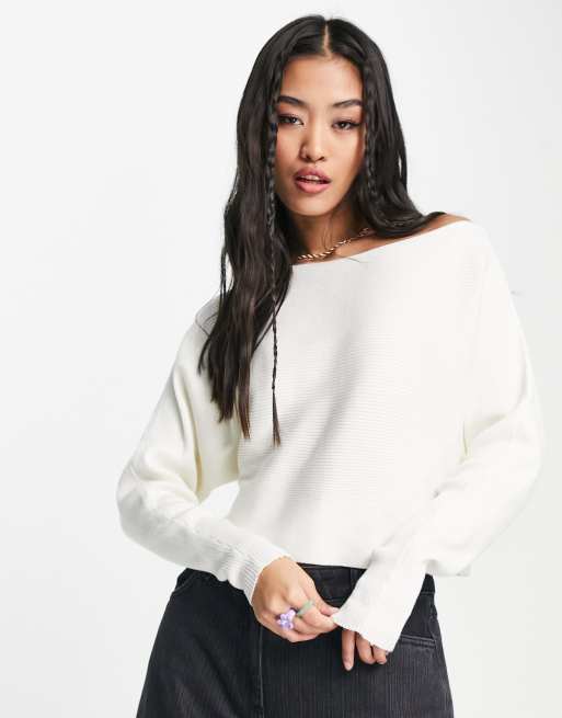 Stradivarius Strickpullover In Ecru Mit Horizontaler Rippenstruktur