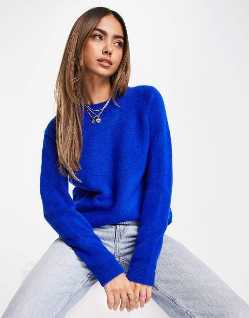 Stradivarius Super Soft Round Neck Knitted Sweater In Blue Asos