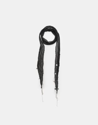 Stradivarius – Svart, tunn scarf med pärlor | ASOS