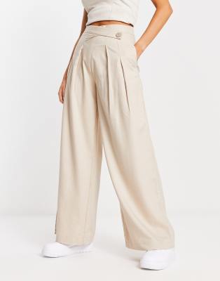 Stradivarius tailored super slouchy wide leg trouser in mushroom | ASOS