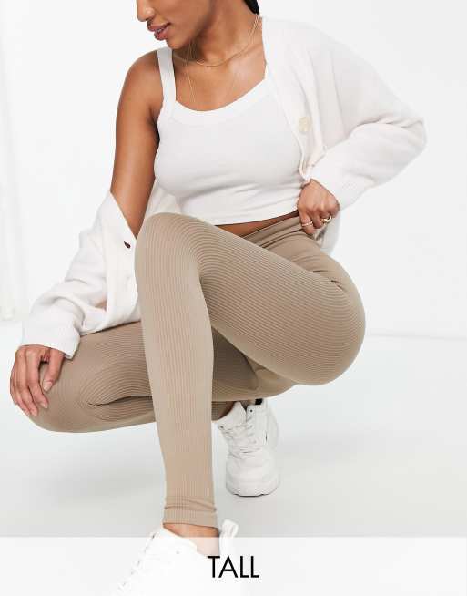 Stradivarius Tall Seamless Ribbed Leggings In Mushroom Asos
