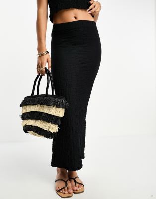 Stradivarius textured co-ord tube maxi skirt in black | ASOS