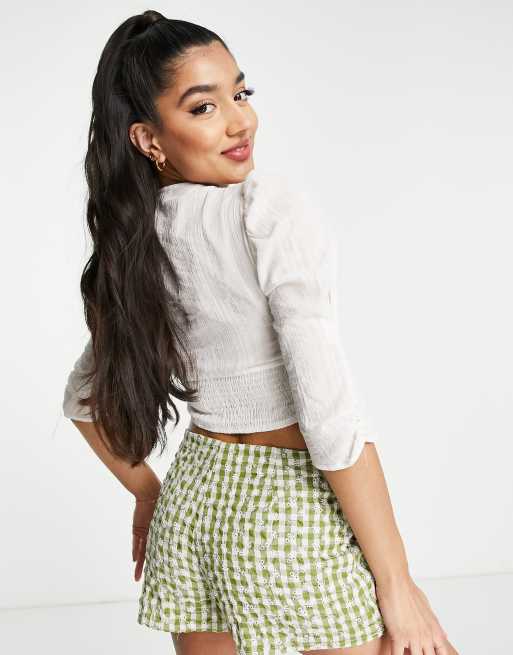 Stradivarius textured corset top in ecru | ASOS