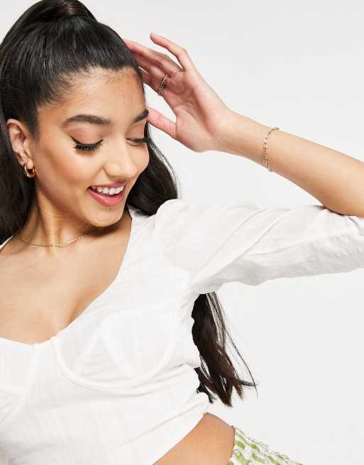 Stradivarius textured corset top in ecru | ASOS