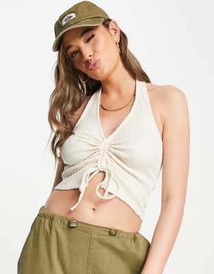 Stradivarius textured gathered halter top in natural | ASOS