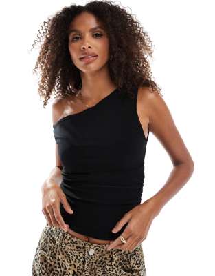 Stradivarius - Top asymétrique à épaules dénudées - Noir | ASOS