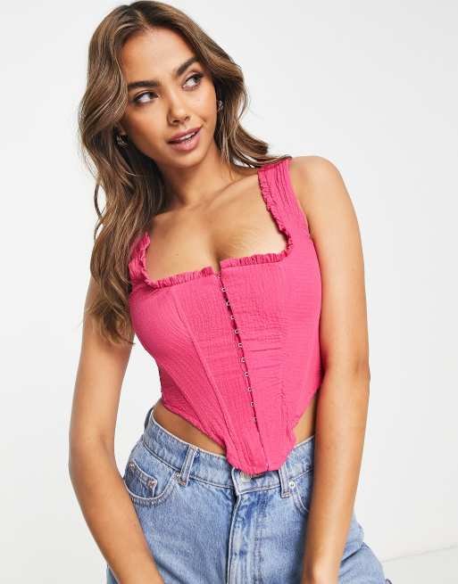 Stradivarius - Top corset texturé - Rose | ASOS