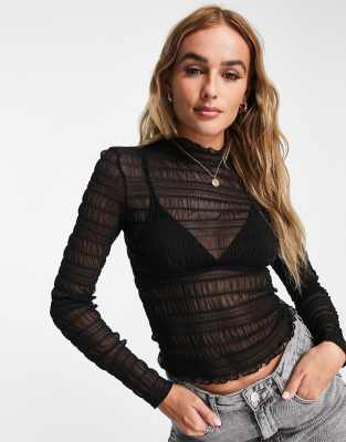 Stradivarius - Top en tulle avec col semi-montant - Noir | ASOS
