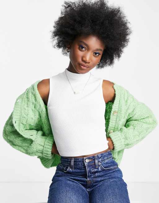 Stradivarius - Top sans manches col montant en maille côtelée sans coutures - Blanc | ASOS