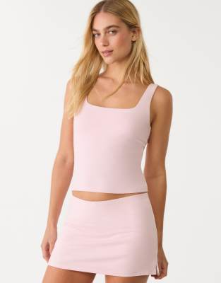 Stradivarius top with square neckline in light pink | ASOS