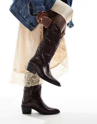 Stradivarius western boots in burgundy | ASOS