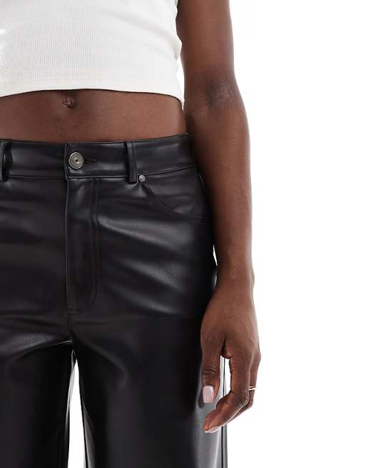 Stradivarius wide leg faux leather pants in black | ASOS Stradivarius wide leg faux leather pants in black | ASOS
