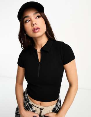 Stradivarius zip through top in black | ASOS