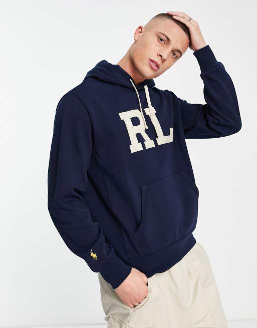 Sudadera Azul Marino Con Capucha E Iniciales Grandes De Felpa De Polo