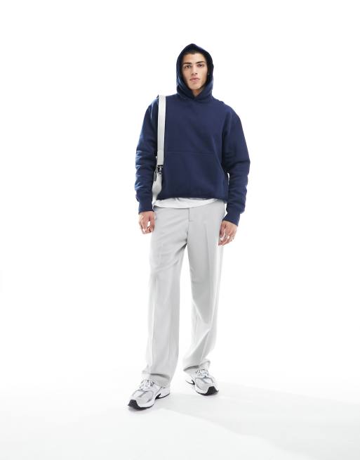 Sudadera Azul Marino Extragrande Con Capucha De Tejido Grueso De Asos