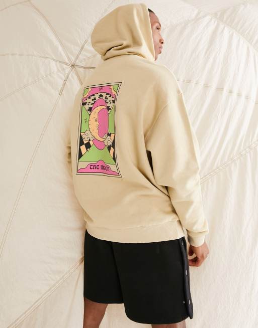 Sudadera Beis Extragrande Con Capucha Y Estampado Místico En La Espalda