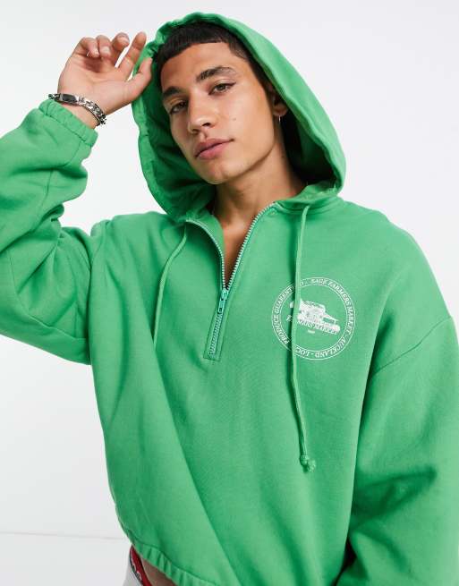 Sudadera corta verde extragrande con capucha, media cremallera y ...