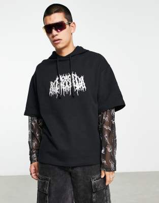 Sudadera extragrande con capucha, estampado delantero metalizado y ...