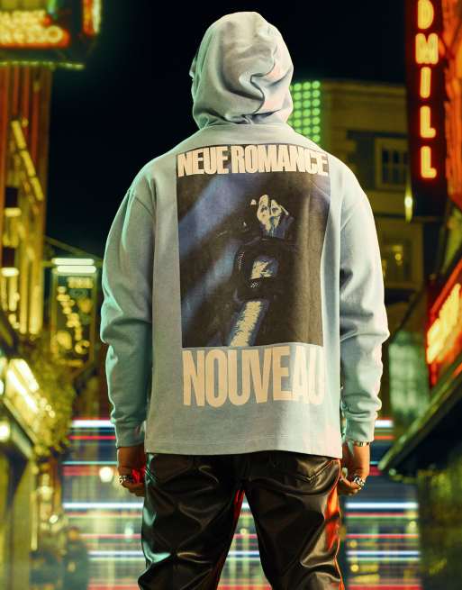 Sudadera Extragrande Con Capucha Lavado Azul Y Estampado Gráfico
