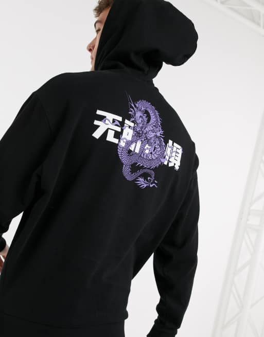 Sudadera Extragrande Con Capucha Y Estampado De Dragón En La Parte