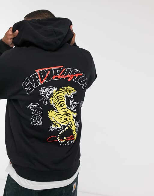 Sudadera Extragrande Con Capucha Y Estampado De Tigre En La Espalda De