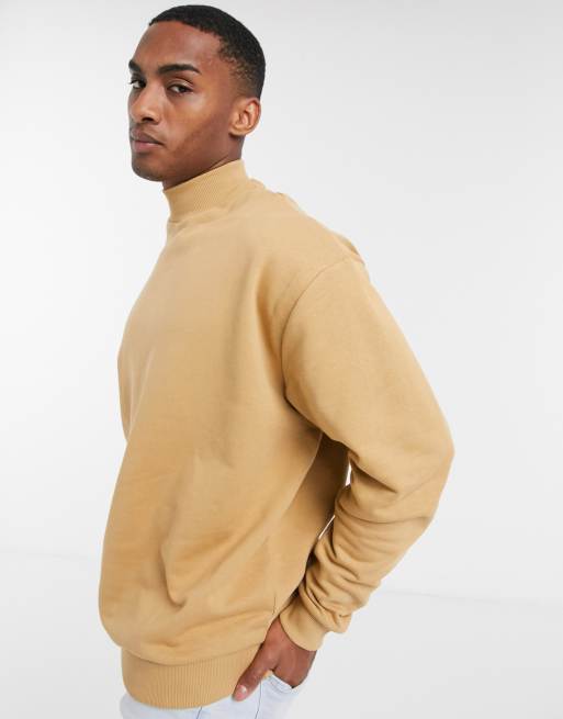 Sudadera Extragrande Con Cuello Alto En Beis De Asos Design Asos