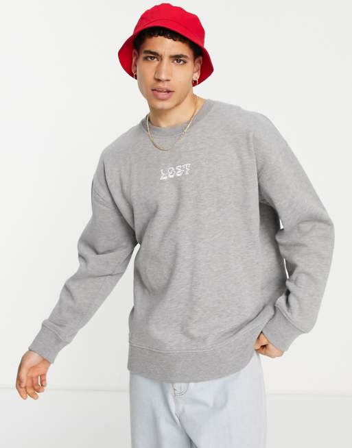Sudadera Gris Jaspeado Extragrande Con Bordado De Texto Lost De