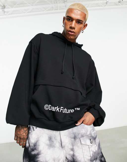 Sudadera Negra Extragrande Con Capucha Mangas Globo Y Doble Capa De