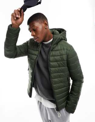 Superdry hooded fuji sport padded jacket in Dark Moss Green | ASOS