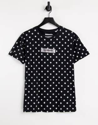 Superdry Studio 395 polka dot logo t-shirt in black | ASOS