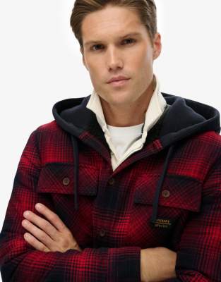 Superdry Surplus hooded check shirt in over ombre red | ASOS