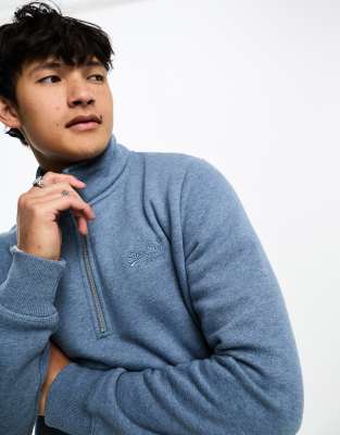 Superdry vintage Henley 1/4 zip sweater turtle neck in blue | ASOS