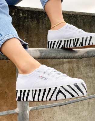Superga zebra sole flatform trainers in white | ASOS