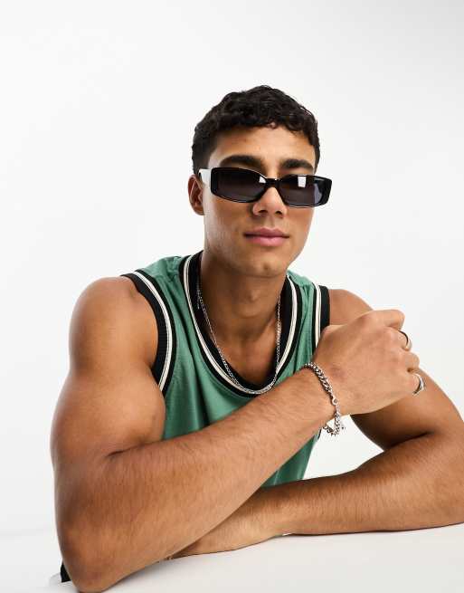 SVNX chunky frame rectangle sunglasses in black | ASOS