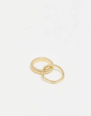 SVNX - Set van twee dikke gouden ringen met gestructureerde details | ASOS