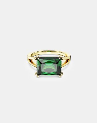 Swarovski matrix cocktail rectangular ring in green and gold-tone ...