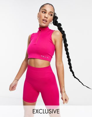 TALA Zahara medium support sports bra with half zip in pink - exclusive ...