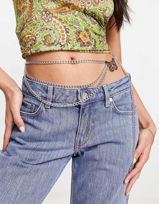Tammy Girl butterfly shape embellished belly chain in silver | ASOS